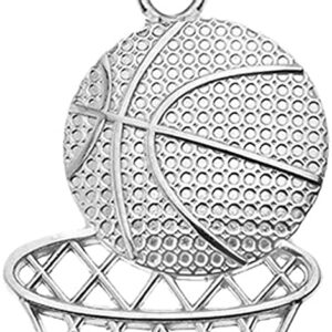 .925 Sterling Silver Textured Basketball & Hoop Sports Charm Pendant