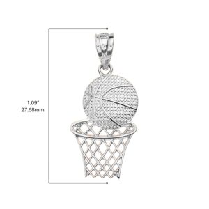 .925 Sterling Silver Textured Basketball & Hoop Sports Charm Pendant