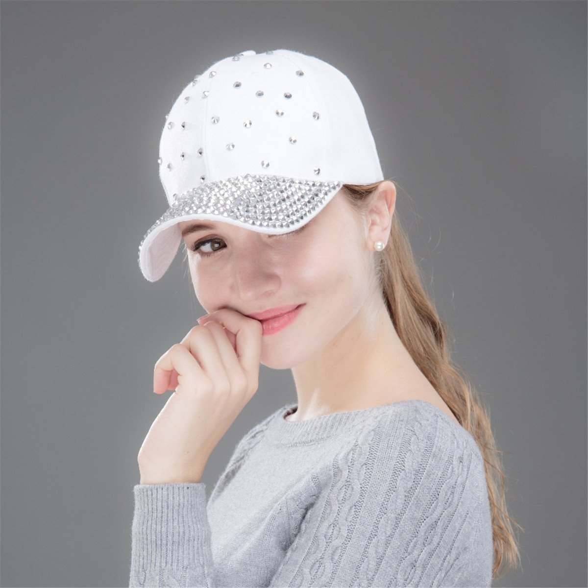 ECYC Women Girls Fashion Baseball Cap Bling Rhinestone Beads Casual Hats