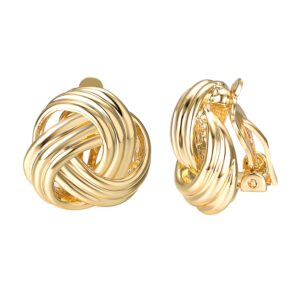 yoursfs knot clip on earrings for women 18k yellow gold plated three knot clip on statement earrings 18mm