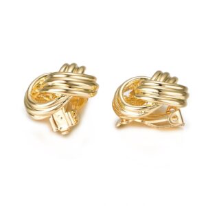 Yoursfs Knot Clip on Earrings for Women 18k Yellow Gold Plated Three Knot Clip On Statement Earrings 18MM