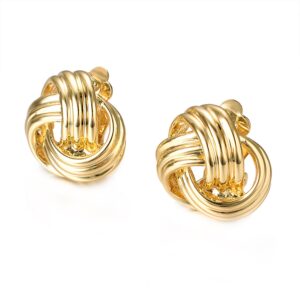 Yoursfs Knot Clip on Earrings for Women 18k Yellow Gold Plated Three Knot Clip On Statement Earrings 18MM