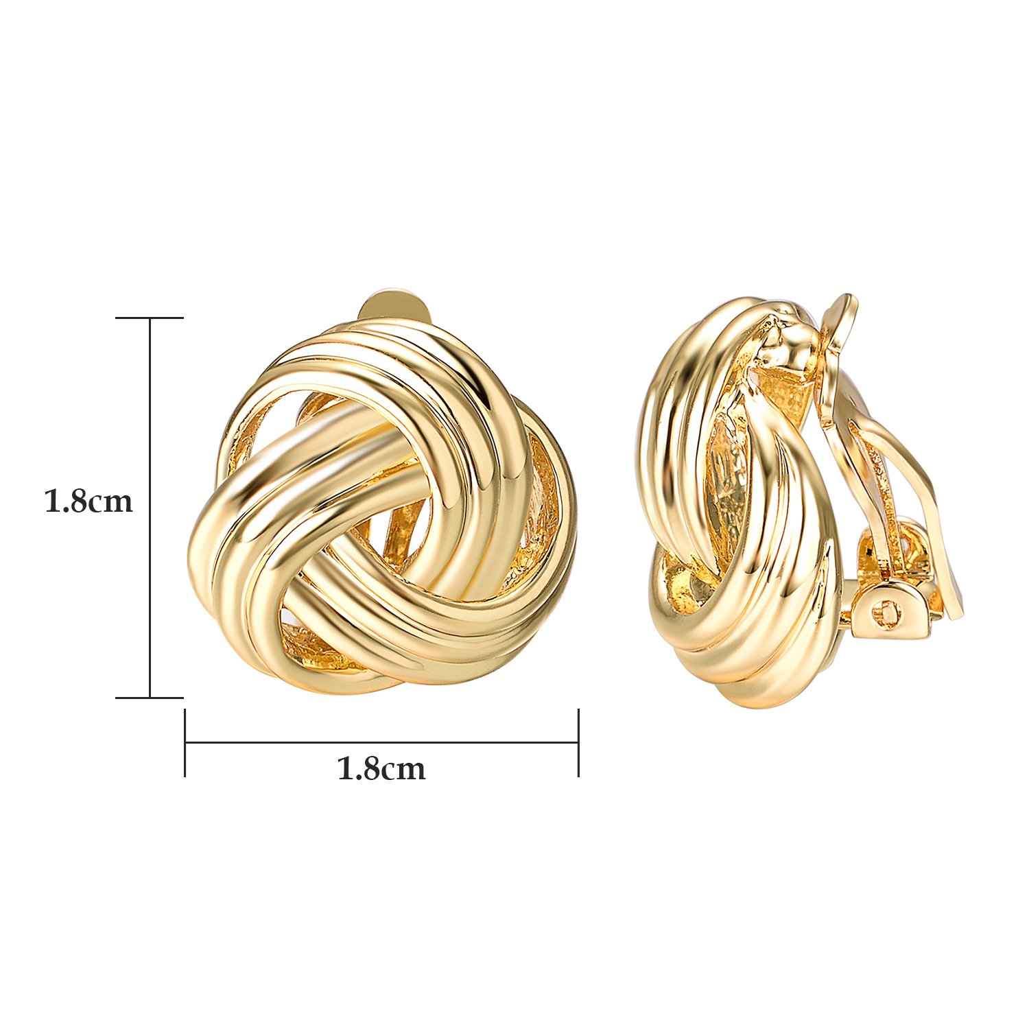 Yoursfs Knot Clip on Earrings for Women 18k Yellow Gold Plated Three Knot Clip On Statement Earrings 18MM