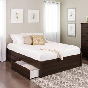 prepac select queen 4-post raised platform 2-drawer storage bed, modern queen storage bed with drawers 83" d x 63" w x 16" h, espresso, ebsq-1302-3k