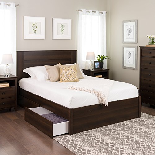 Prepac Select Queen 4-Post Raised Platform 2-Drawer Storage Bed, Modern Queen Storage Bed with Drawers 83" D x 63" W x 16" H, Espresso, EBSQ-1302-3K