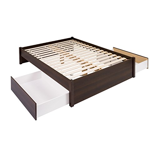 Prepac Select Queen 4-Post Raised Platform 2-Drawer Storage Bed, Modern Queen Storage Bed with Drawers 83" D x 63" W x 16" H, Espresso, EBSQ-1302-3K