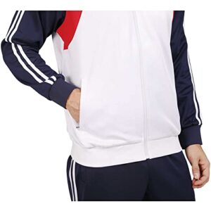 Sun Lorence Men's Athletic Running Tracksuit Set Casual Full Zip Jogging Sweat Suit White L