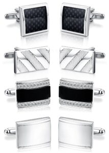 orazio 4 pairs cufflinks for men cufflinks set for groomsman tuxedo wedding silver tone