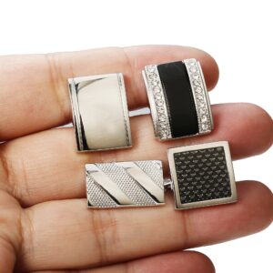 ORAZIO 4 Pairs Cufflinks for Men Cufflinks Set for Groomsman Tuxedo Wedding Silver Tone