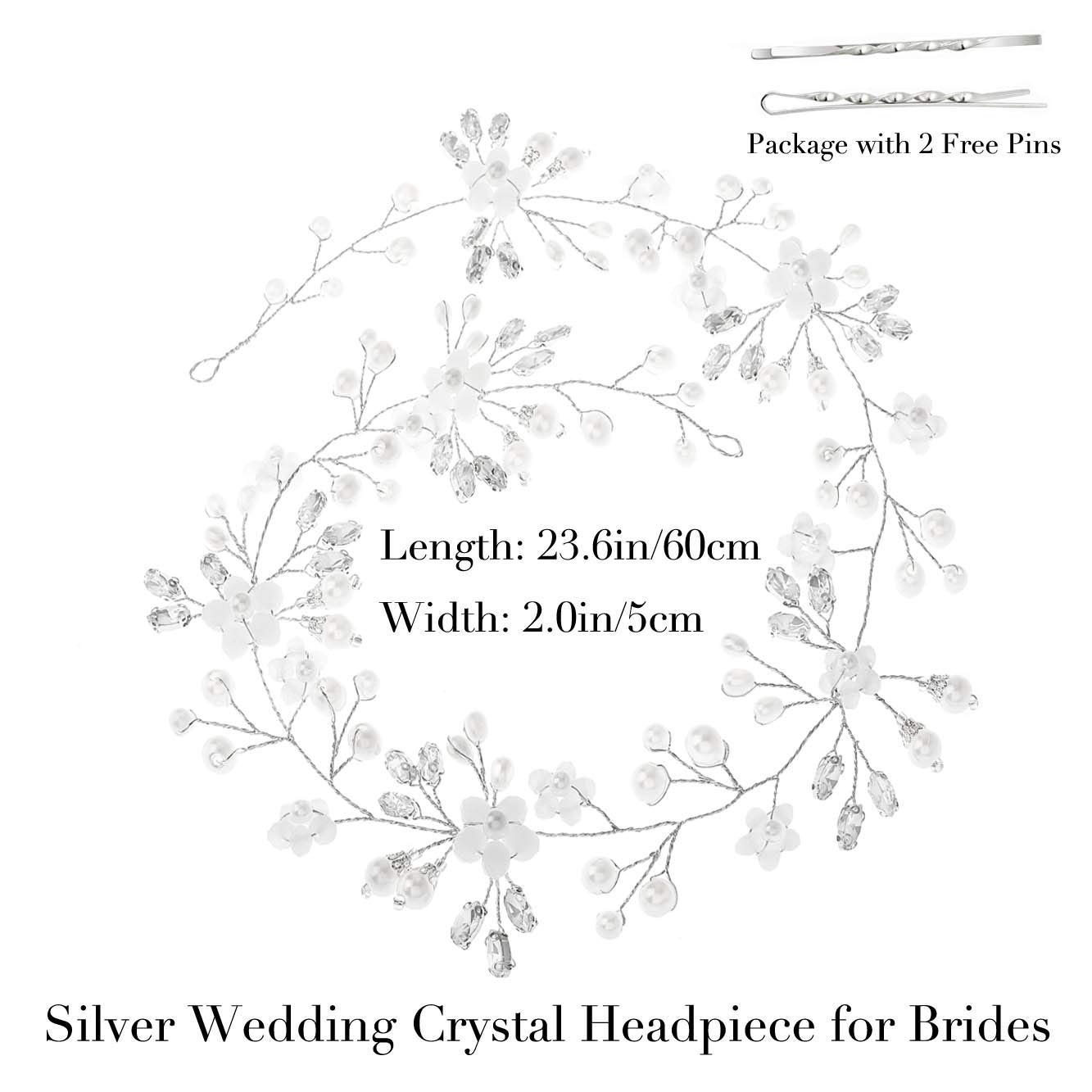 Unicra Flower Bride Wedding Hair Vine Crystal Bridal Headbands Flower Girls Headpiece Pearl Hair Accessories for Women and Girls (Silver)