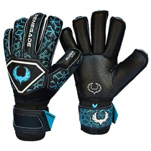 renegade gk triton specter goalie gloves with pro-tek fingersaves | 3.5+3mm super grip & 4mm duratek | black & blue soccer goalkeeper gloves (size 5, kids, boys, girls, roll cut, level 2)