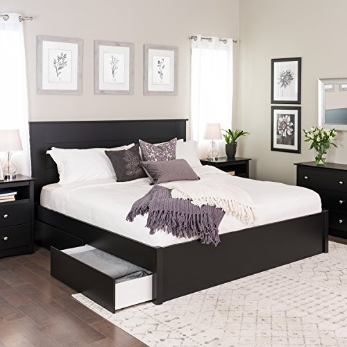 Prepac Select King 4-Post Raised Platform 4-Drawer Storage Bed, Modern King Storage Bed with Drawers 83" D x 79" W x 16" H, Black, BBSK-1302-4K