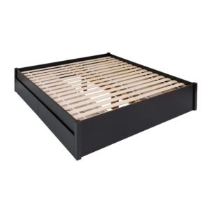 Prepac Select King 4-Post Raised Platform 4-Drawer Storage Bed, Modern King Storage Bed with Drawers 83" D x 79" W x 16" H, Black, BBSK-1302-4K