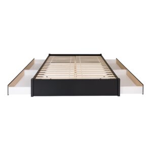 Prepac Select King 4-Post Raised Platform 4-Drawer Storage Bed, Modern King Storage Bed with Drawers 83" D x 79" W x 16" H, Black, BBSK-1302-4K