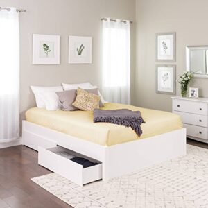 prepac select queen 4-post raised platform 2-drawer storage bed, modern queen storage bed with drawers 83" d x 63" w x 16" h, white, wbsq-1302-3k