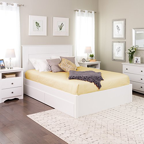 Prepac Select Queen 4-Post Raised Platform 2-Drawer Storage Bed, Modern Queen Storage Bed with Drawers 83" D x 63" W x 16" H, White, WBSQ-1302-3K