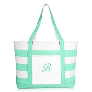 DALIX Monogram Beach Bag and Totes for Women Personalized Gifts Mint Green B