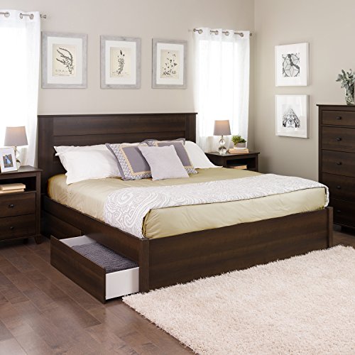 Prepac Select King 4-Post Raised Platform 2-Drawer Storage Bed, Modern King Storage Bed with Drawers 83" D x 79" W x 16" H, Espresso, EBSK-1302-3K