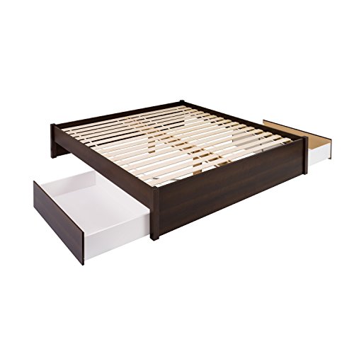 Prepac Select King 4-Post Raised Platform 2-Drawer Storage Bed, Modern King Storage Bed with Drawers 83" D x 79" W x 16" H, Espresso, EBSK-1302-3K