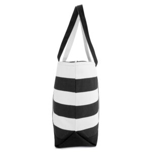 DALIX Striped Beach Bag Tote Bags Satchel Personalized Black Ballent Letter K