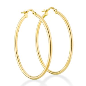 miabella 18k gold over sterling silver 2mm high polished round tube hoop lightweight earrings for women made in italy (40mm)