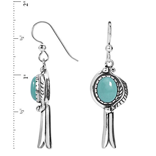 American West Jewelry Sterling Silver Women’s Drop & Dangle Earrings Leaf and Squash Blossom Design Blue/Green Turquoise Gemstone