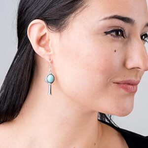 American West Jewelry Sterling Silver Women’s Drop & Dangle Earrings Leaf and Squash Blossom Design Blue/Green Turquoise Gemstone