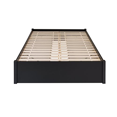 Prepac Select Queen 4-Post Raised Platform 4-Drawer Storage Bed, Modern Queen Storage Bed with Drawers 83" D x 63" W x 16" H, Black, BBSQ-1302-4K