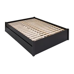 Prepac Select Queen 4-Post Raised Platform 4-Drawer Storage Bed, Modern Queen Storage Bed with Drawers 83" D x 63" W x 16" H, Black, BBSQ-1302-4K