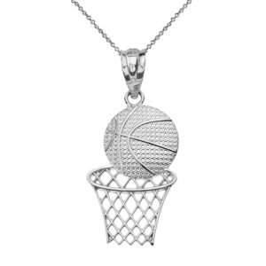 claddagh gold .925 sterling silver basketball hoop sports pendant necklace, 16"