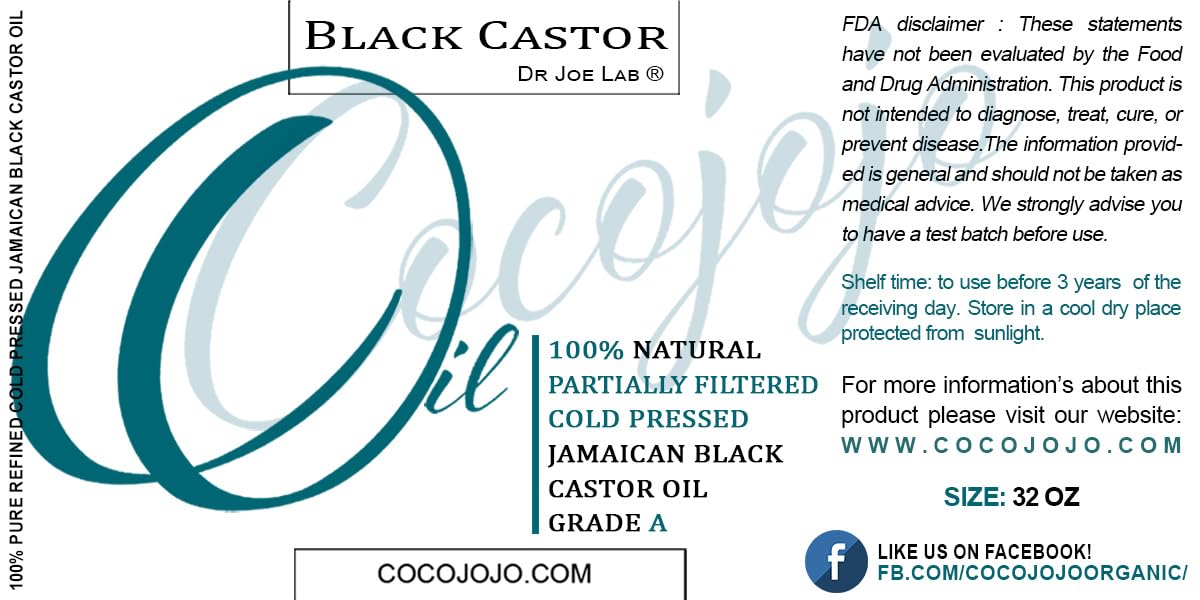 Dr Joe Lab Jamaican Black Castor Seed Oil Bulk 32 oz 100% Pure Natural Partially Filtered Cold Pressed Refined Non GMO Vegan JBCO - Premium Grade A for Hair Skin Body Eyebrows Eyelash