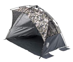 e-z up wedge portable beach tent, 51"x51" entrance with 3 roll-up windows and storage pocket, camo spring