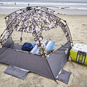 E-Z UP Wedge Portable Beach Tent, 51"x51" Entrance with 3 Roll-Up Windows and Storage Pocket, Camo Spring