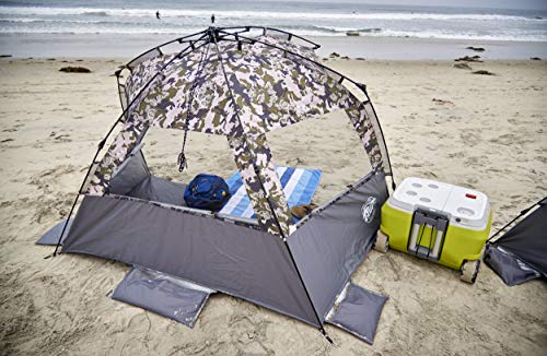 E-Z UP Wedge Portable Beach Tent, 51"x51" Entrance with 3 Roll-Up Windows and Storage Pocket, Camo Spring