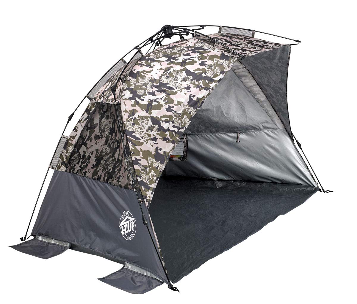 E-Z UP Wedge Portable Beach Tent, 51"x51" Entrance with 3 Roll-Up Windows and Storage Pocket, Camo Spring