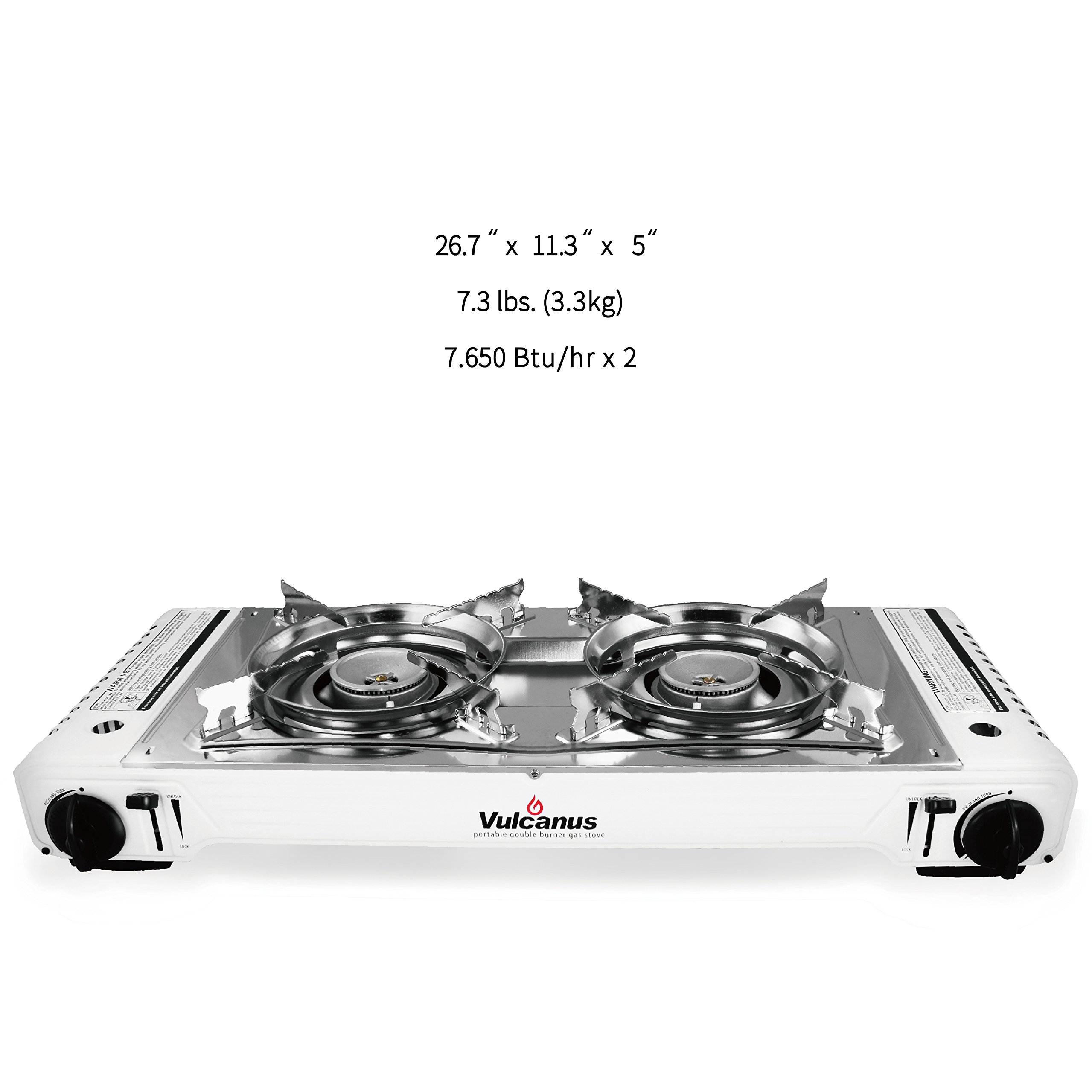 LMSD-5800 Portable double burner gas stove.26"x11.3"x5"with Vulcanus GAS-1 Butane Gas Cartridge(2-CAN)