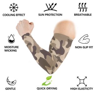 ALAZA Camouflage Brown Cooling Arm Sleeves Cover Uv Sun Protection for Men Women Running Golf Cycling Arm Warmer Sleeves 1 Pair