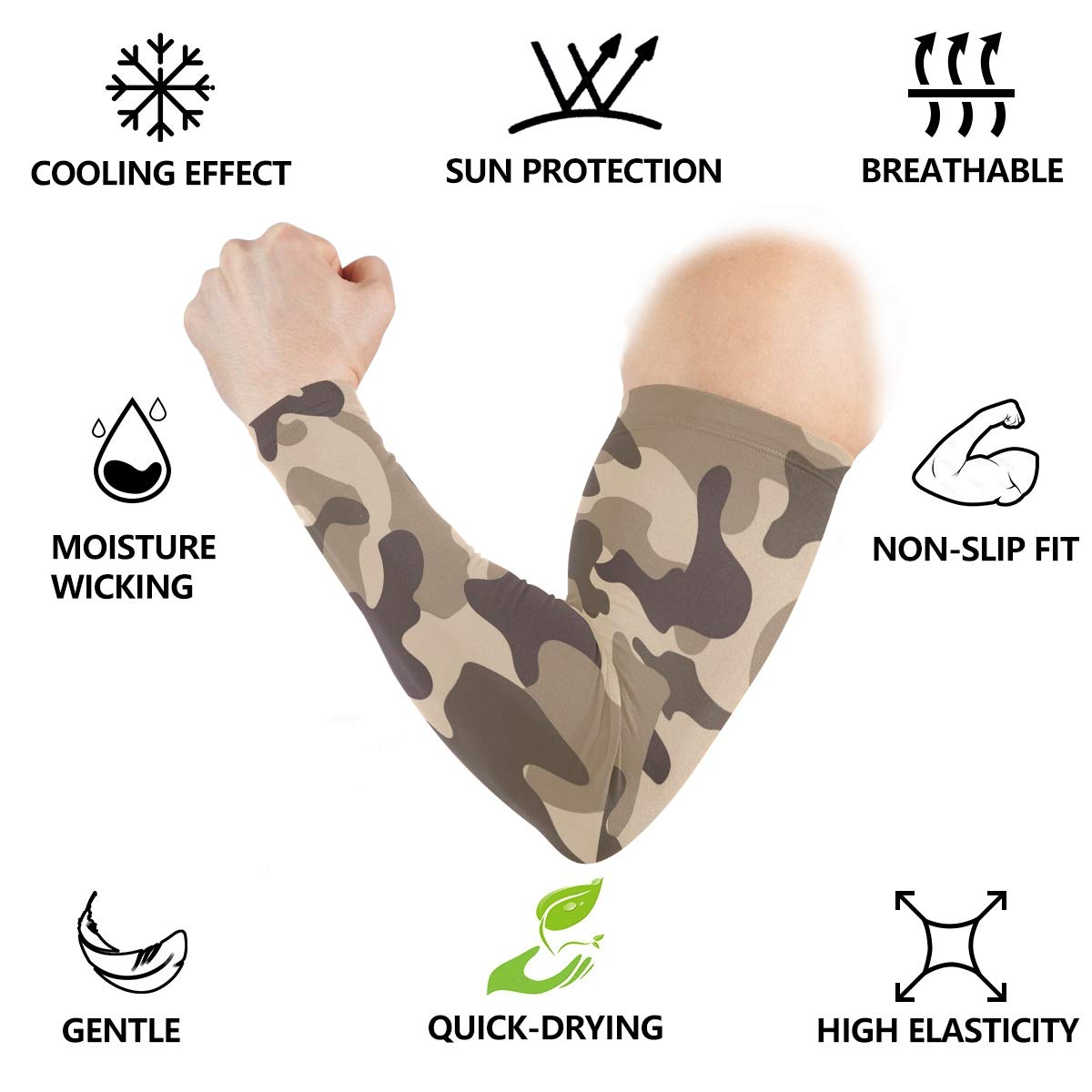 ALAZA Camouflage Brown Cooling Arm Sleeves Cover Uv Sun Protection for Men Women Running Golf Cycling Arm Warmer Sleeves 1 Pair