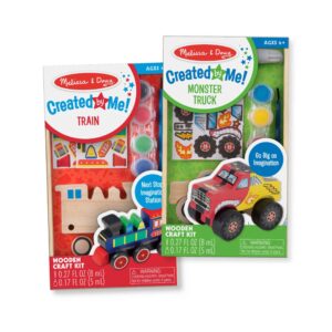 melissa & doug created by me! paint & decorate your own wooden vehicles craft kit for kids 2 pack – monster truck, train