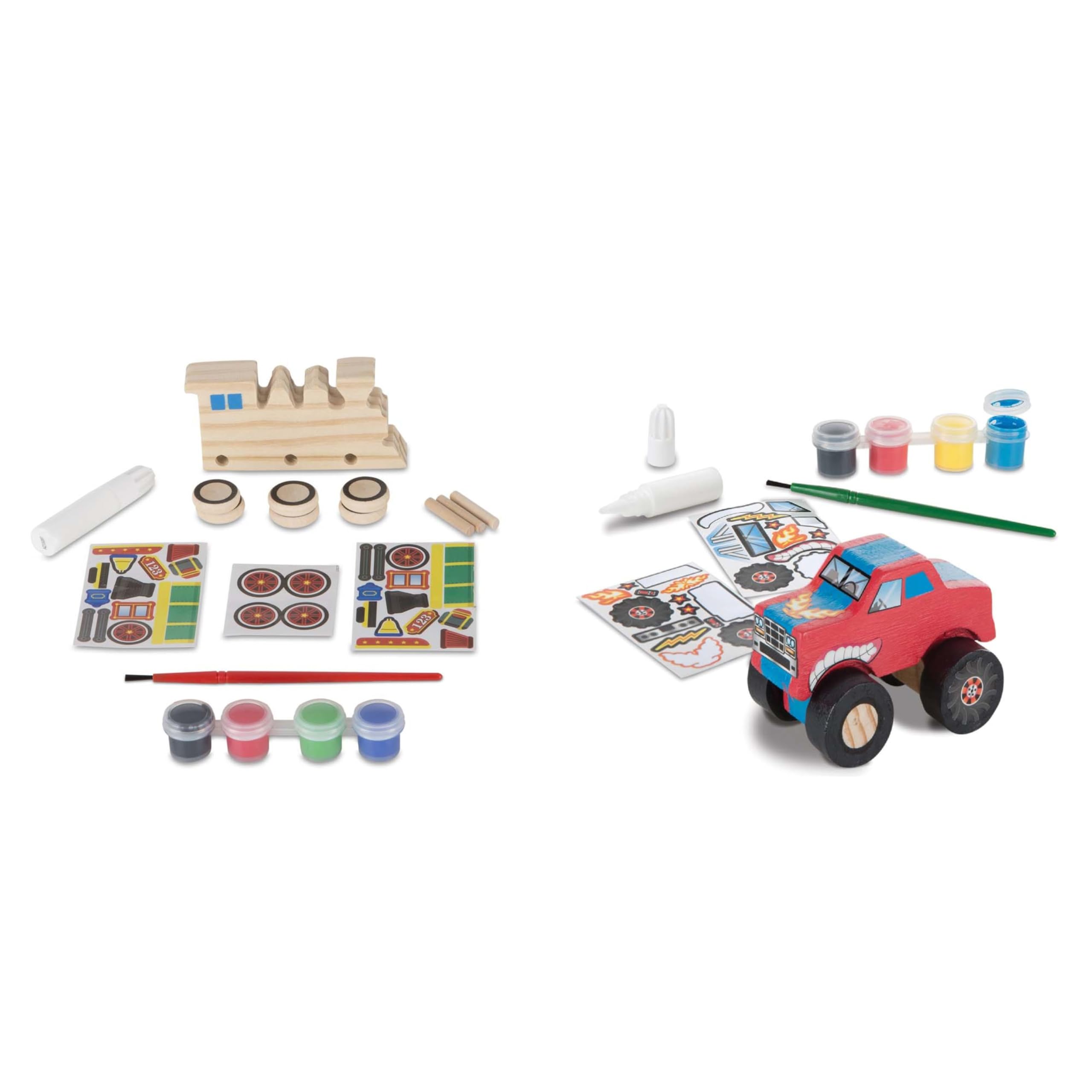 Melissa & Doug Created by Me! Paint & Decorate Your Own Wooden Vehicles Craft Kit For Kids 2 Pack – Monster Truck, Train