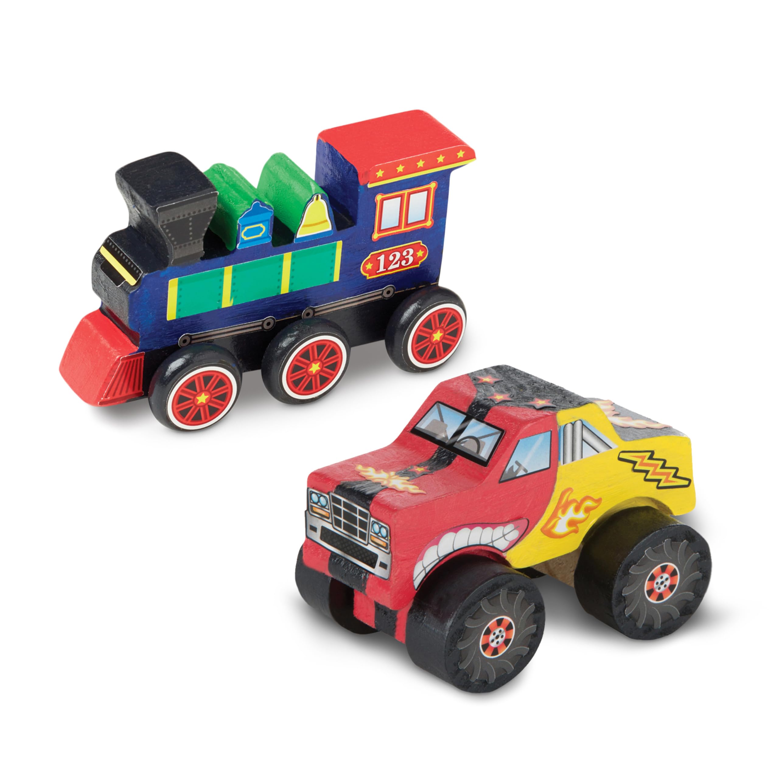 Melissa & Doug Created by Me! Paint & Decorate Your Own Wooden Vehicles Craft Kit For Kids 2 Pack – Monster Truck, Train