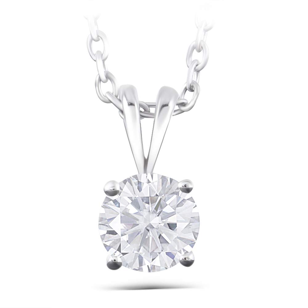 DovEggs 14K White Gold Moissanite Necklace Pendant for Women 2CTW 8mm GH Color Moissanite Lab Grown Pendant Necklace with S925 Sterling Silver Chain for Women