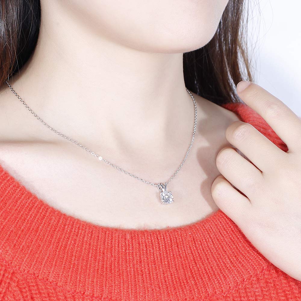 DovEggs 14K White Gold Moissanite Necklace Pendant for Women 2CTW 8mm GH Color Moissanite Lab Grown Pendant Necklace with S925 Sterling Silver Chain for Women