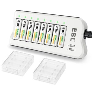 ebl 2800mah ni-mh aa rechargeable batteries (8 pack) and rechargeable aa aaa battery charger with 2 usb charging ports