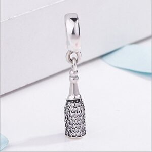 Wine Bottle Charm 925 Sterling Silver Cheer Charm Cup Charm Love Charm Ribbon Charm for Pandora Charm Bracelet