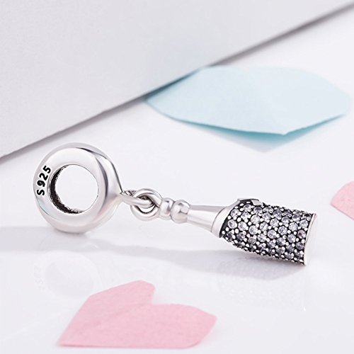 Wine Bottle Charm 925 Sterling Silver Cheer Charm Cup Charm Love Charm Ribbon Charm for Pandora Charm Bracelet