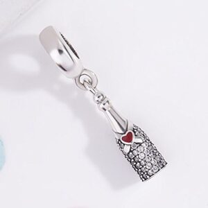 Wine Bottle Charm 925 Sterling Silver Cheer Charm Cup Charm Love Charm Ribbon Charm for Pandora Charm Bracelet