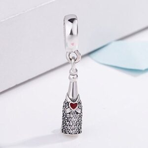 Wine Bottle Charm 925 Sterling Silver Cheer Charm Cup Charm Love Charm Ribbon Charm for Pandora Charm Bracelet