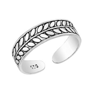 aeravida peaceful olive branch leaf wrap band .925 sterling silver toe ring or pinky ring | minimalist toe or pinky ring | adjustable sterling silver toe ring for women