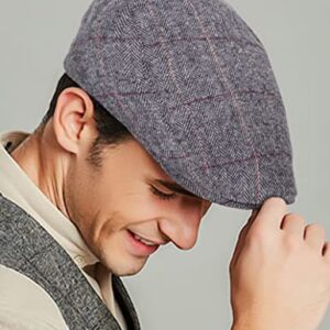 Senker 2 Pack Men's Classic Herringbone Tweed Wool Blend Flat Cap Ivy Gatsby Newsboy Cabbie Driving Hat,B-black/Grey,One Size